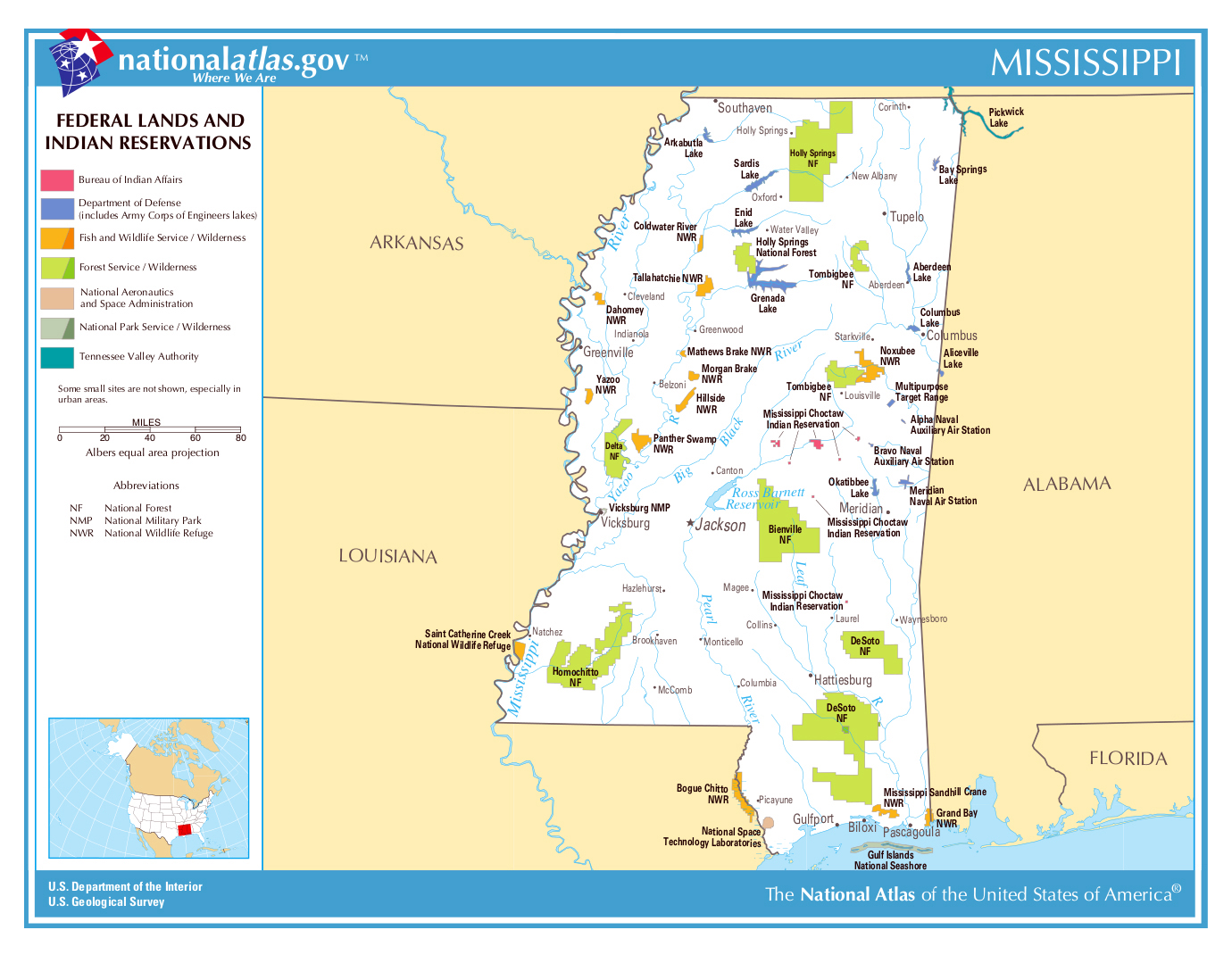 Large map of Mississippi state Federal Lands and Indian Reservations ... Large map of Mississippi state Federal Lands and Indian Reservations ...